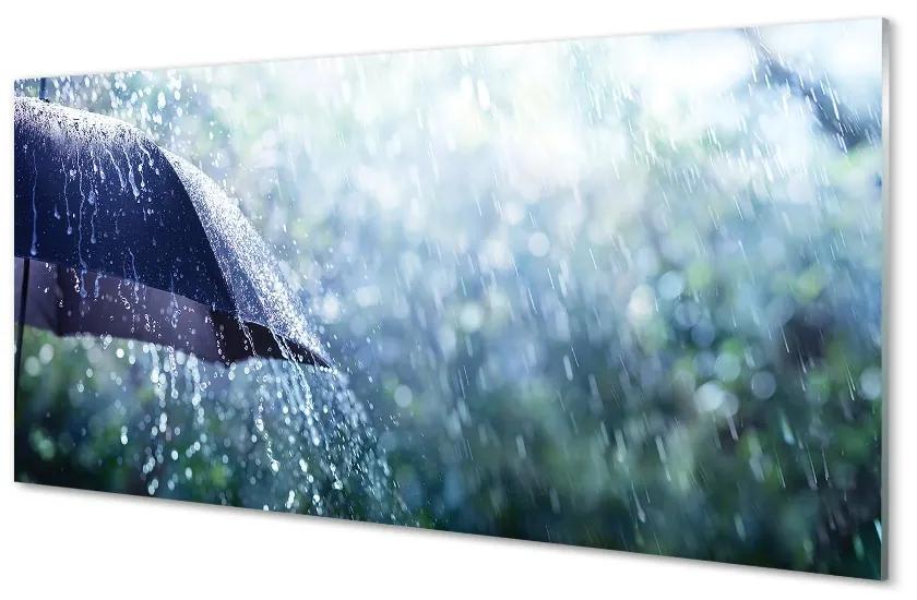 Obraz na skle Umbrella dešťové kapky 140x70 cm