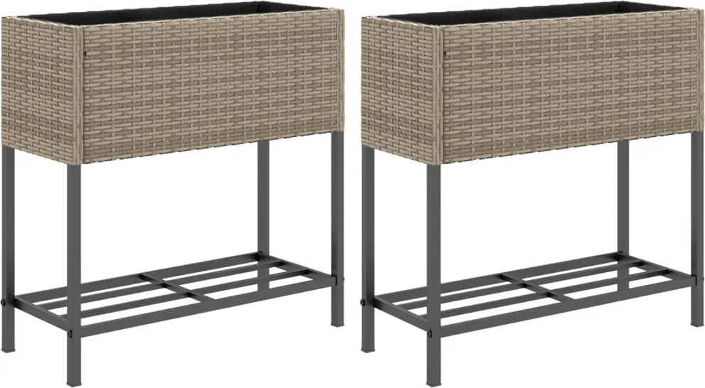 Zahradní truhlíky s policí 2 ks šedé 70 x 28 x 70 cm 3210512
