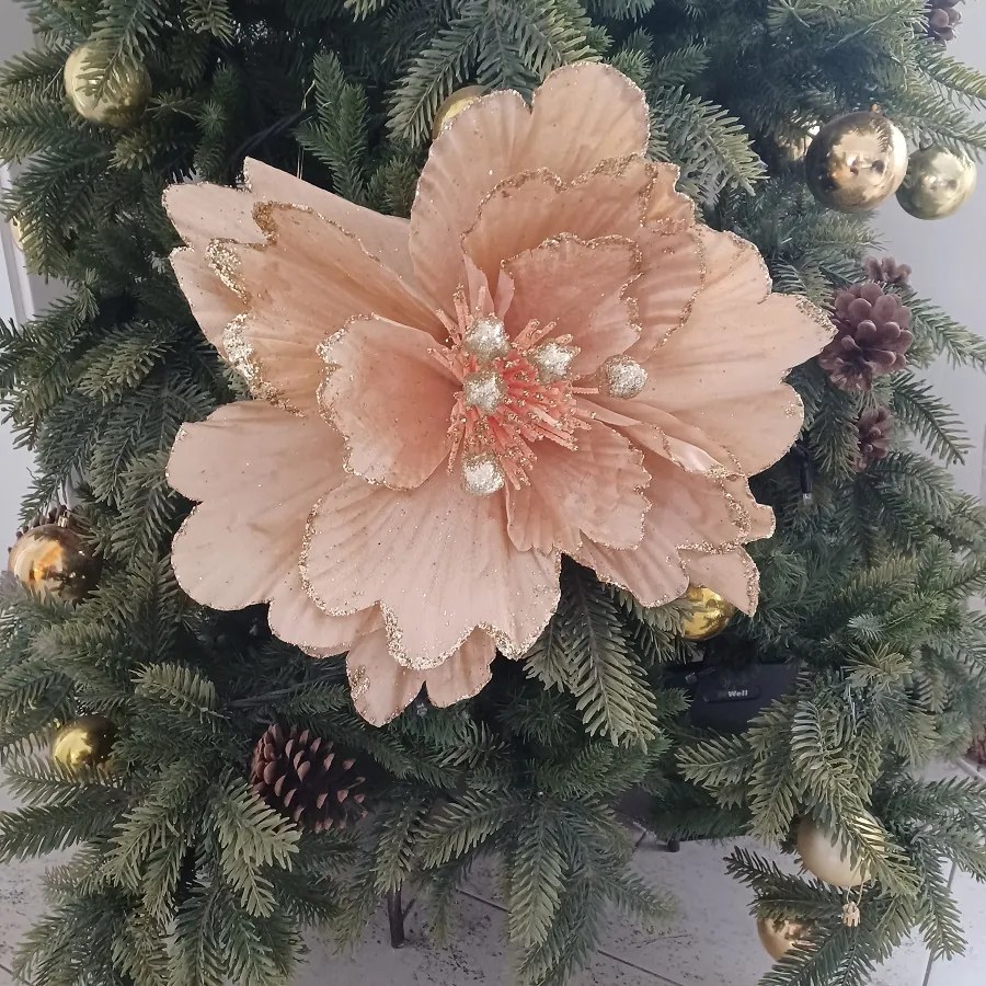 Dekorace umělý květ, 47 cm, zlatá