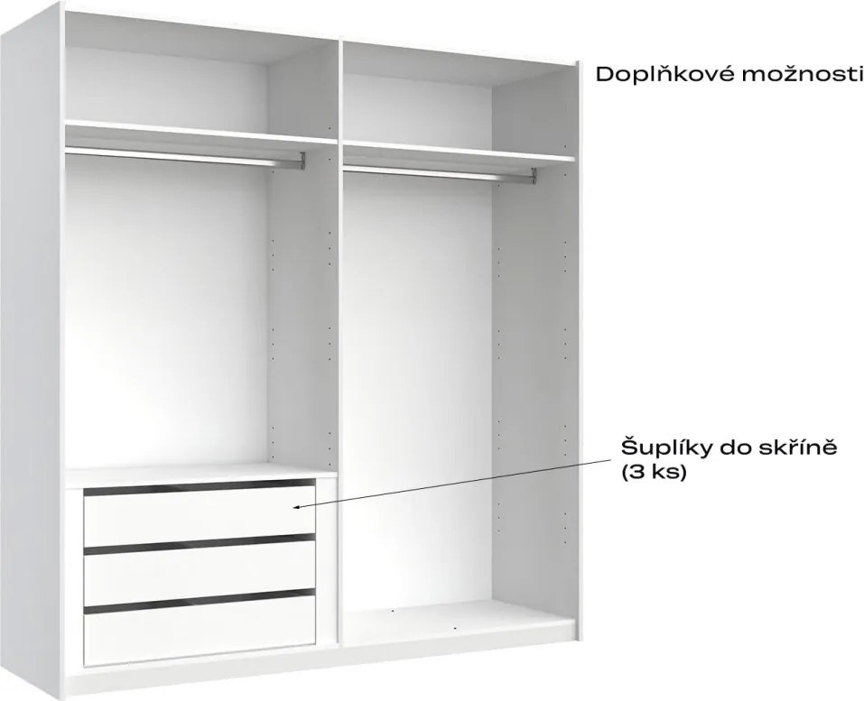 Skříň s posuvnými dveřmi 2,0x2,1m (Dveře Lesklé Bílé), série N Family