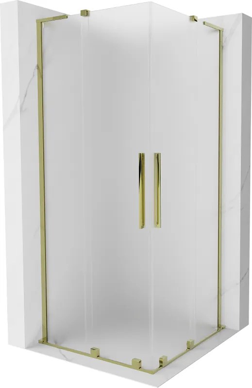 Mexen Velar L Duo, sprchový kout s posuvnými dveřmi 90 x 90 cm, 8mm sklo námraza, zlatá lesklá, 871-090-090-02-33-50