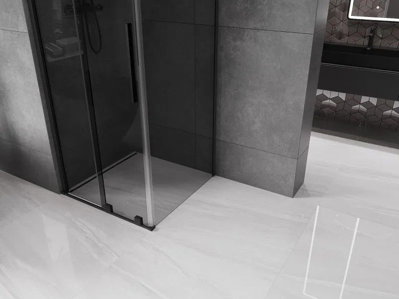 Mexen Velar, sprchový kout s posuvnými dveřmi 90 x 90 cm, 8mm šedé sklo, černá matná, 871-090-090-41-70