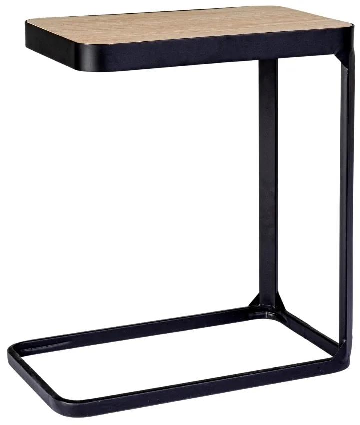 Černý kovový odkládací stolek Bizzotto Everitt 50x30 cm s dubovou deskou