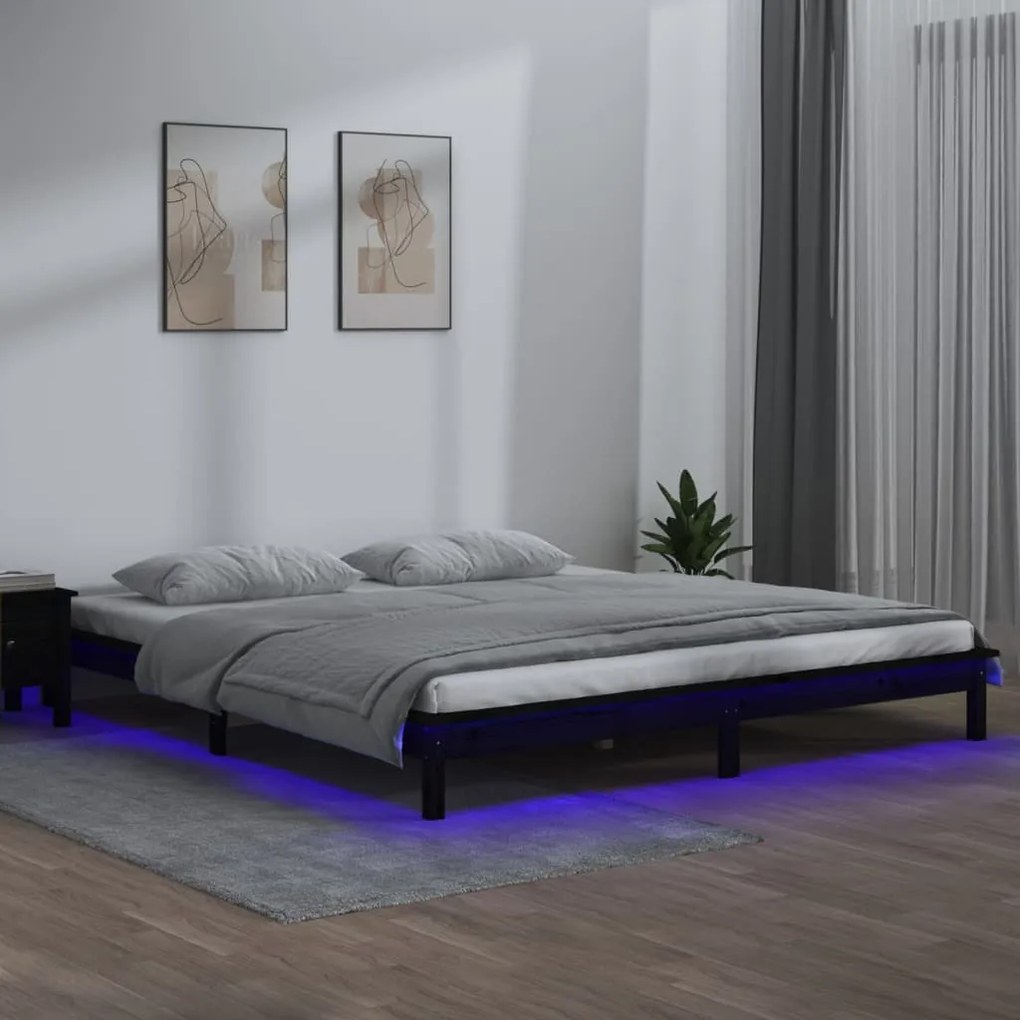 Rám postele s LED světlem černý 160 x 200 cm masivní dřevo,  820620