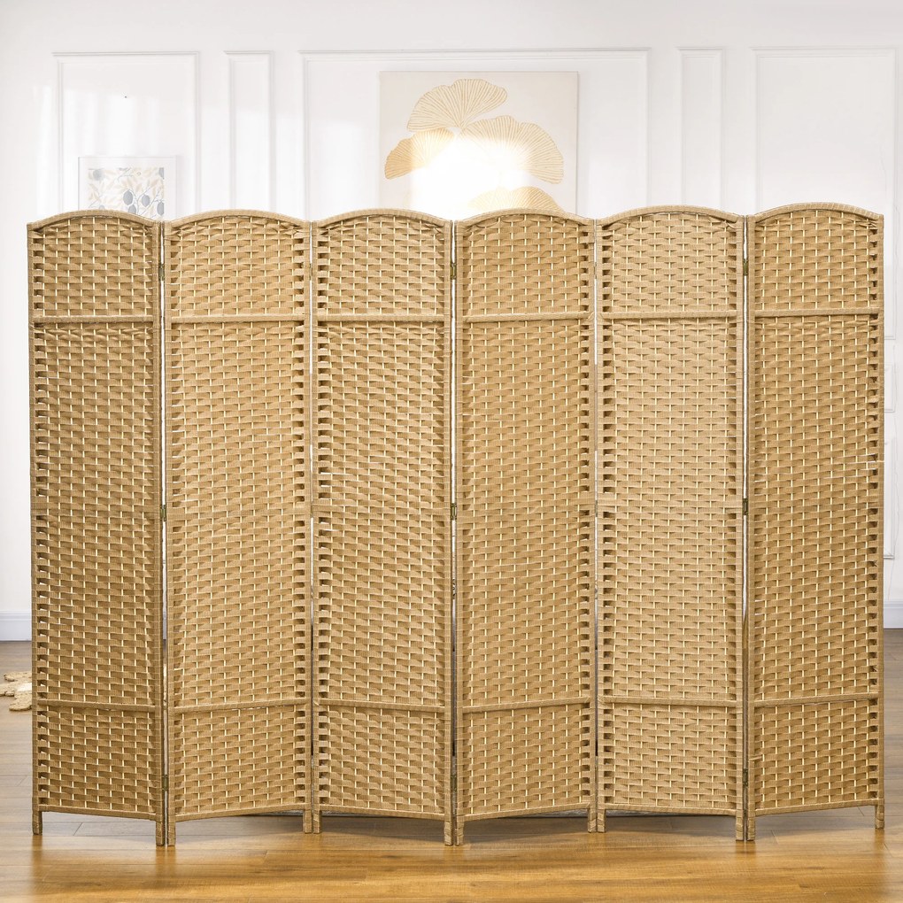 HOMCOM 6 Panelů 240 x 170 cm Bambusový Paravan Skládací Zábrana pro Ochranu Soukromí do Obývacího Pokoje Přirodní