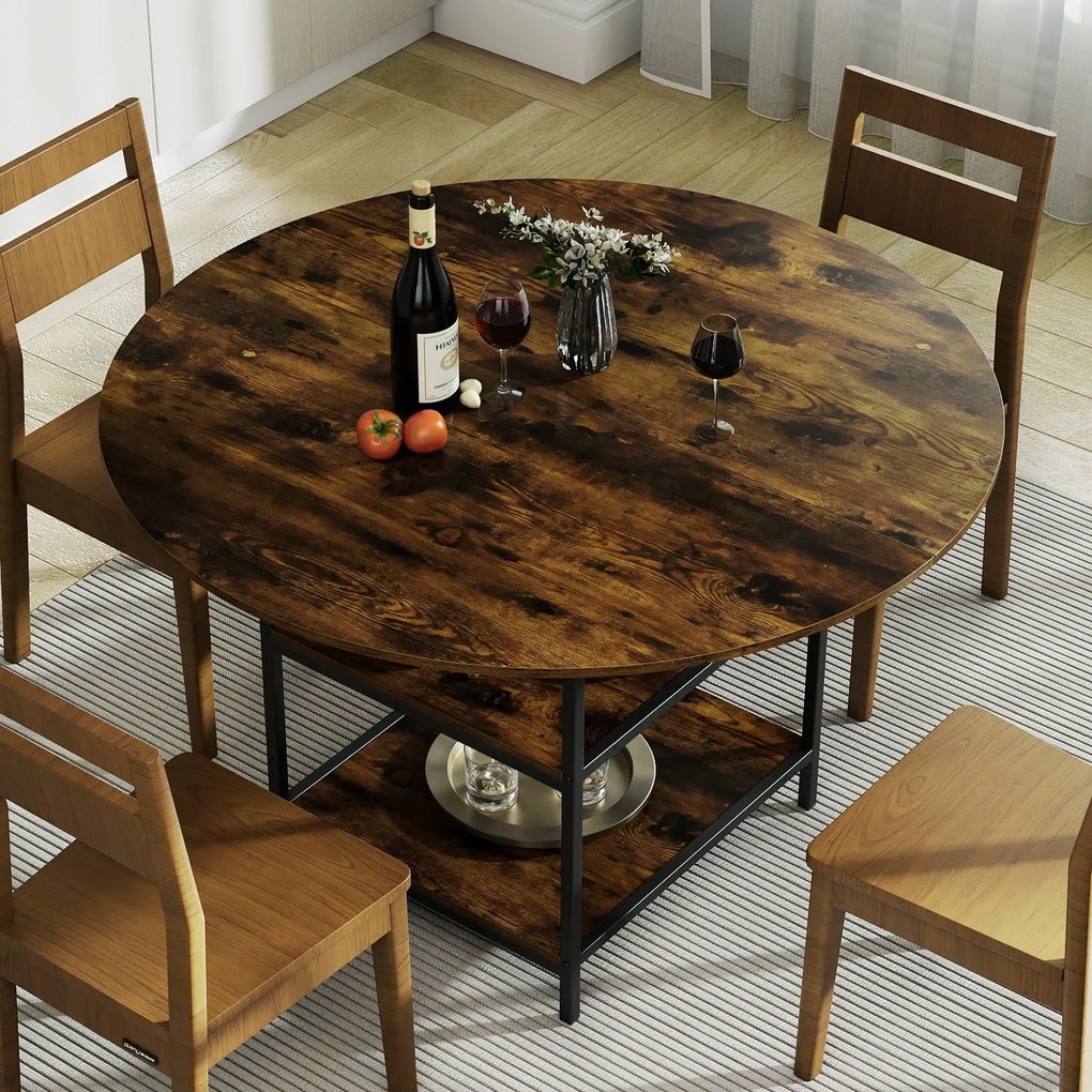 Costway 120 cm kulatý jídelní stůl pro 4-6 osoby s 2-vrstvým úložným