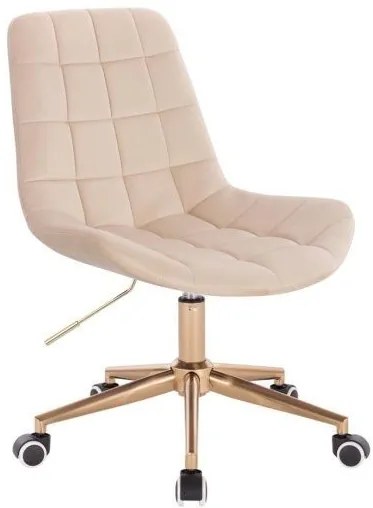 LuxuryForm DESIGN Otočná židle PARIS VELUR na zlaté podstavě s kolečky - krémová