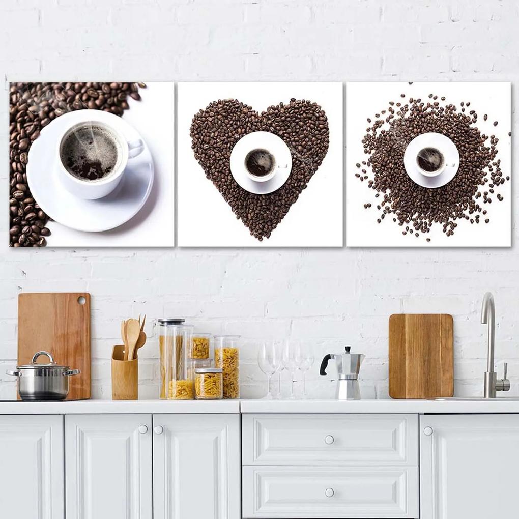 Gario Sada obrazů na plátně Coffee heart - 3 dílná Rozměry: 90 x 30 cm