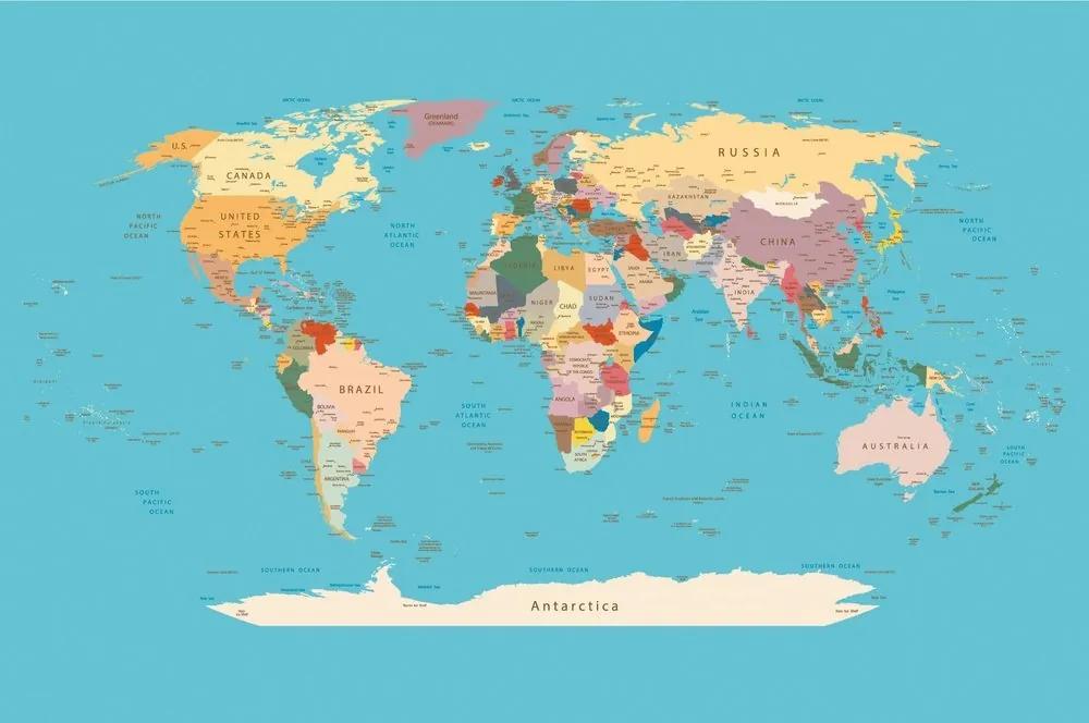 Samolepící tapeta mapa světa s názvy - 375x250 cm
