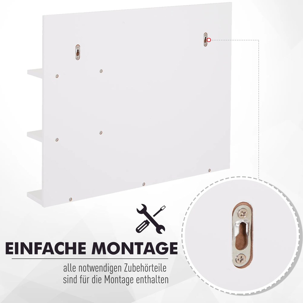kleankin koupelnové zrcadlo nástěnné zrcadlo se 3 policemi, zrcadlová polička do koupelny, MDF bílá 60x10x48cm, moderní design pro pořádek | Aosom.de