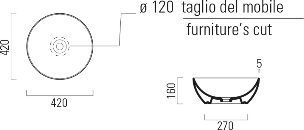 GSI GSI, PURA keramické umyvadlo na desku, průměr 42 cm, bílá lesk ExtraGlaze, 885111