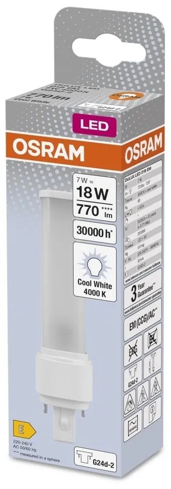 Dlouhotrvající LED žárovka G24d-2 7 W DULUX, studená bílá