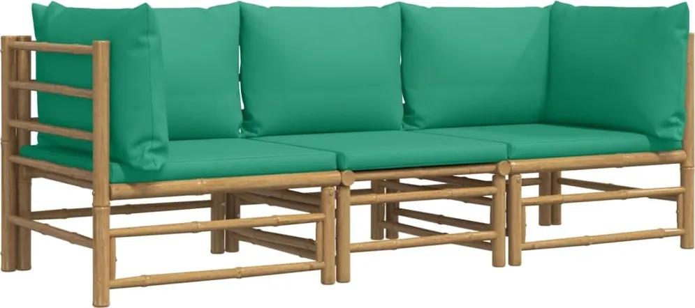 vidaXL 3dílná zahradní sedací souprava s poduškami bambus [3155151] Barva polštáře: Zelená