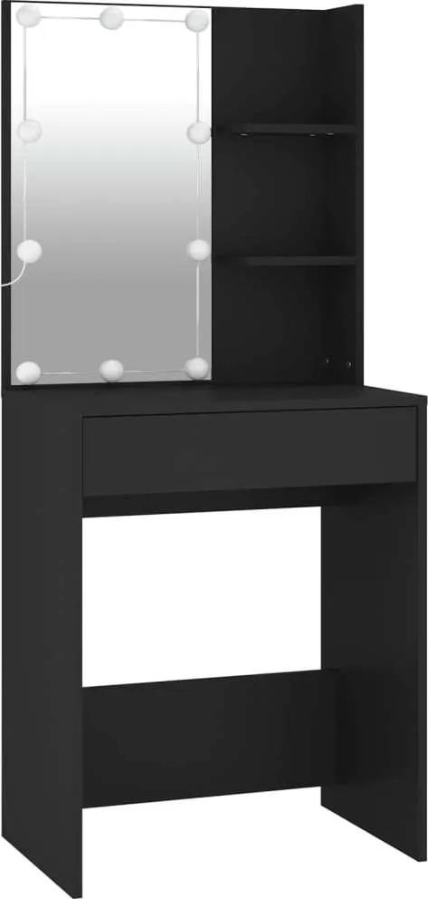 vidaXL LED toaletní stolek se skříňkami černý kompozitní dřevo [3082027]