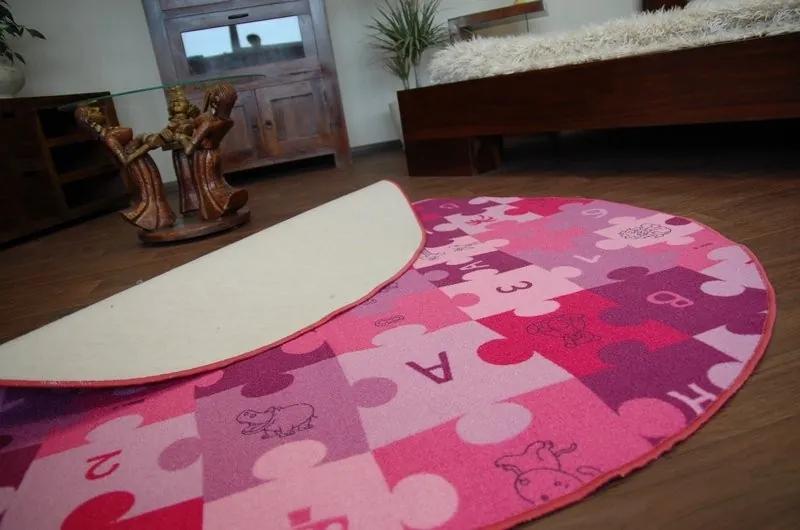 Dětský kulatý koberec PUZZLE fialový