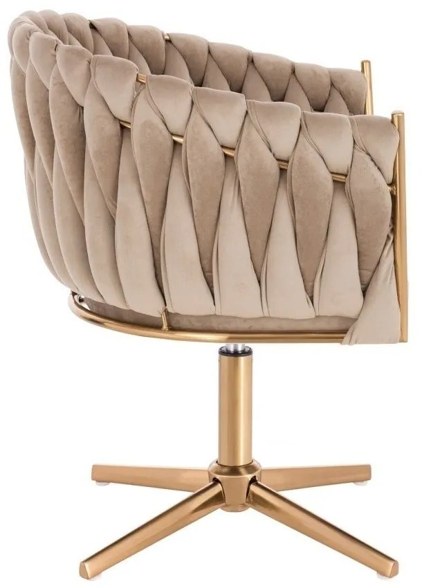 LuxuryForm DESIGN Otočná židle NORDEN VELUR na zlatém kříži - latte