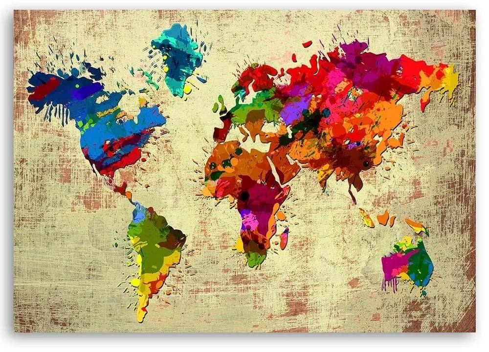 Obraz na plátně Mapa světa Vícebarevná - 90x60 cm