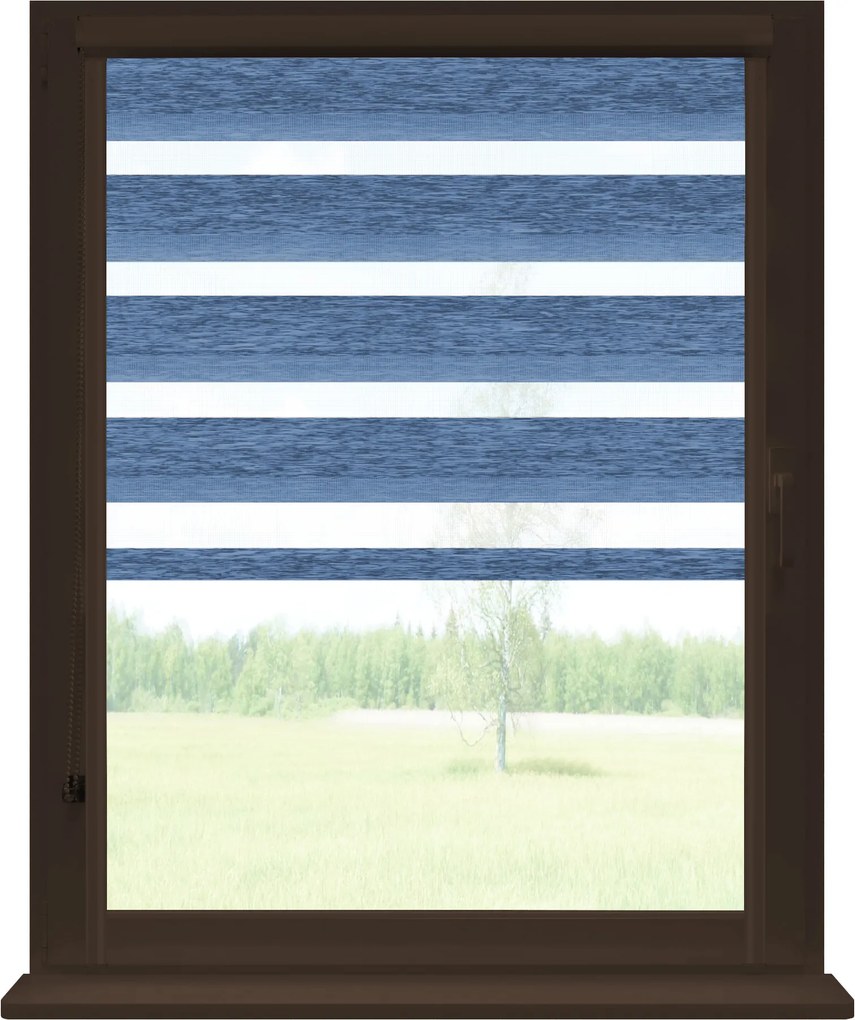 Dekodum Roleta den a noc v hnědé kazetě premium, barva látky Safír Šířka (cm): 31, Výška (cm): Standardní (do 150 cm), Strana mechanismu: Práva