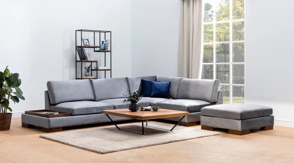 Hanah Home Rohová pohovka TULIP tmavě šedá pravý roh s pufem 560ARE1162