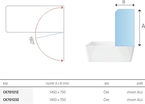 MEREO - Vanová zástěna, 70 cm, leštěný hliník, sklo Čiré CK70123K