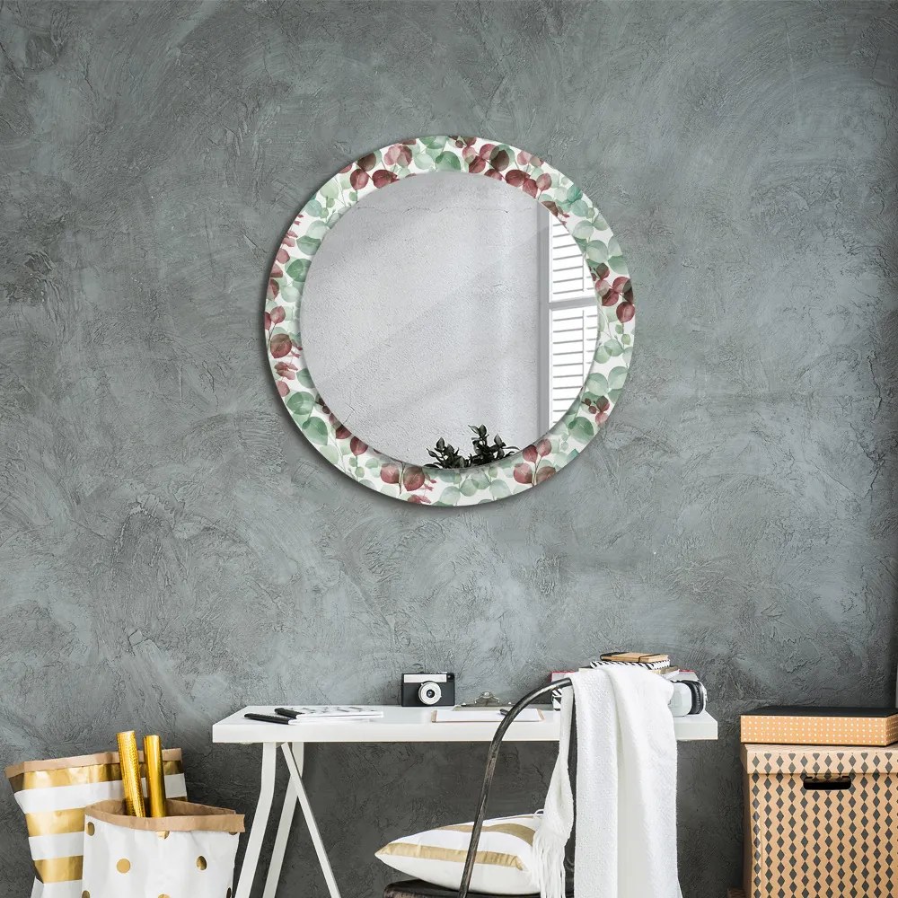 Kulaté dekorativní zrcadlo Eukalyptus fi 70 cm