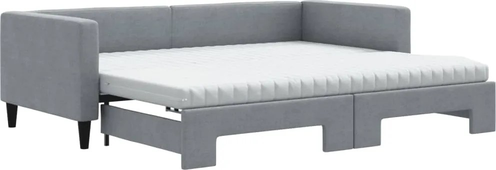 Válenda s přistýlkou a matracemi světle šedá 90 x 190 cm textil 3196606