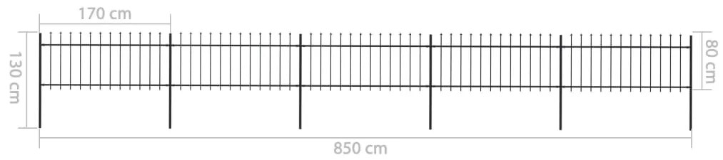 vidaXL Marketos Zahradní plot s kopím nahoře ocelový 892,5 x 80 cm černý