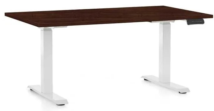 Výškově nastavitelný stůl OfficeTech C, 140 x 80 cm, bílá podnož, wenge