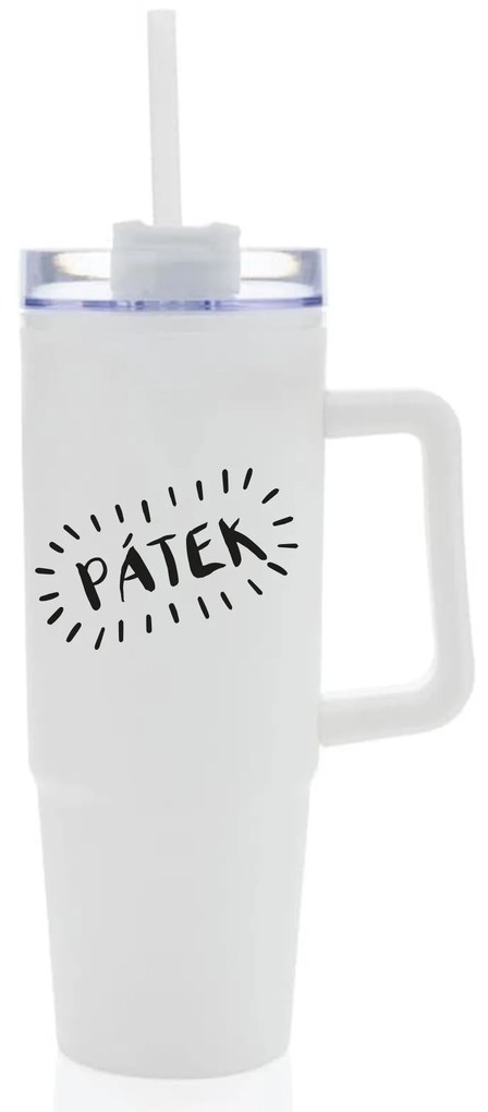 PÁTEK - bílý cestovní hrnek s průhledným víčkem 900 ml