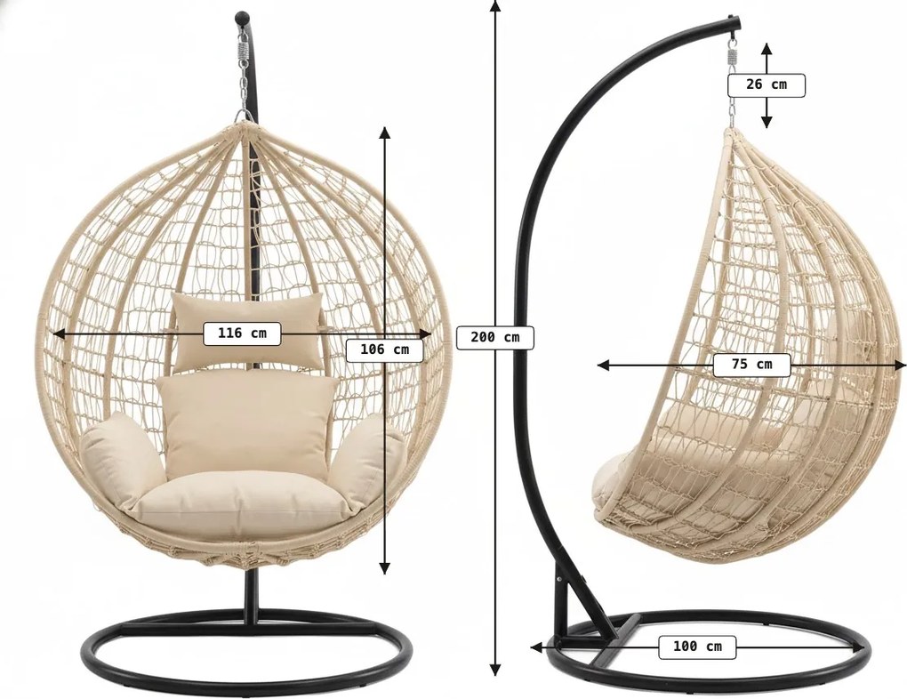 Závěsné křeslo KOKON se stojanem, béžové