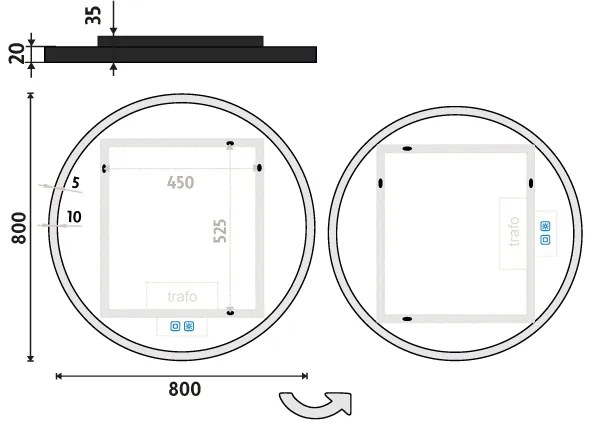 Nimco Černé kulaté LED zrcadlo pr. 800 se dvěma dotykovými senzory - ZPC 28002RVX-90