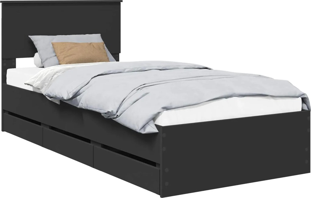 Rám postele se zásuvkou Černá 90 x 200 cm Inženýrské dřevo 3410743