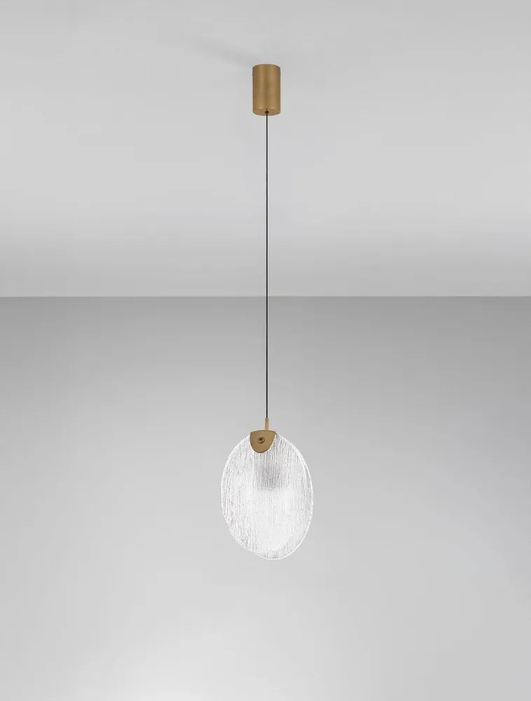 Ocelové LED závěsné svítidlo v mosazné barvě se skleněným stínidlem Shelina – Nova Luce
