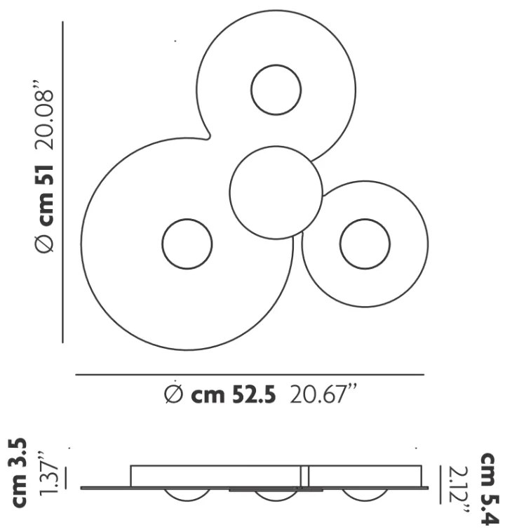 Lodes Bugia Triple, stropní svítidlo, 3x17W LED 3000K, černá, délka 52,5cm