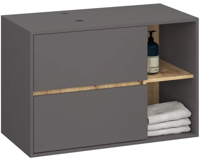 Skříňka pod umyvadlo VAMI W90 2SZ grafitová / šedá / dub artisan