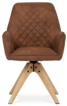 Autronic Moderní jídelní židle Židle jídelní, hnědá vintage látka, dubové nohy, otočný mechanismus (HC-539 BR3)