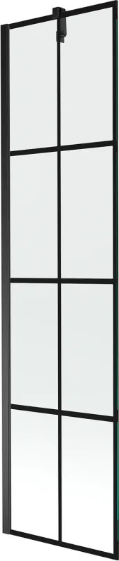 Mexen Next, vanová zástěna 1-křídlová 50 x 150 cm, fixní křídlo, 6 mm čiré sklo s černým vzorem, černý profil, 895-050-000-00-77-70