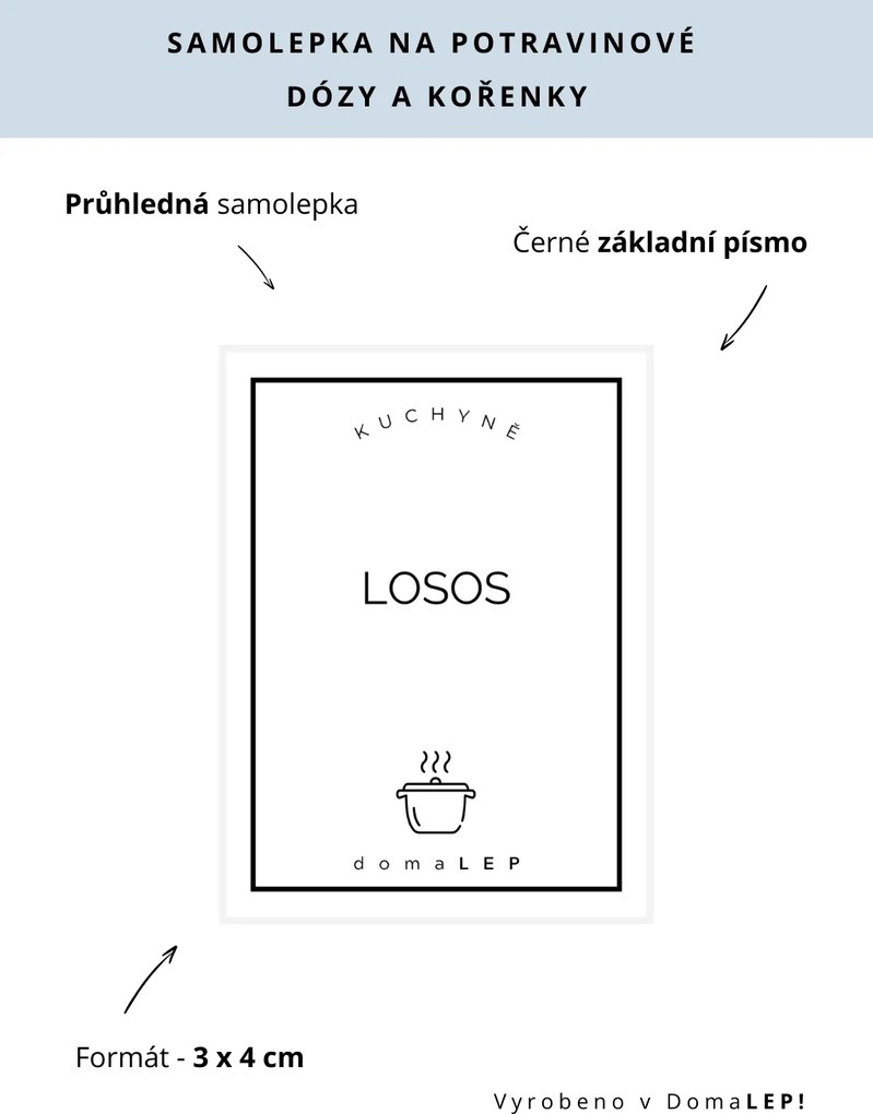 Samolepka na kořenky LOSOS průhledná 3 × 4 cm základní písmo