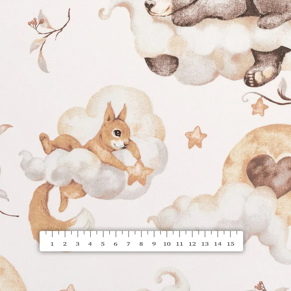 Biante Dětský bavlněný čtvercový ubrus Sandra SA-456 Medvídci zajíčci a veverky v oblacích na bílém 150x150 cm