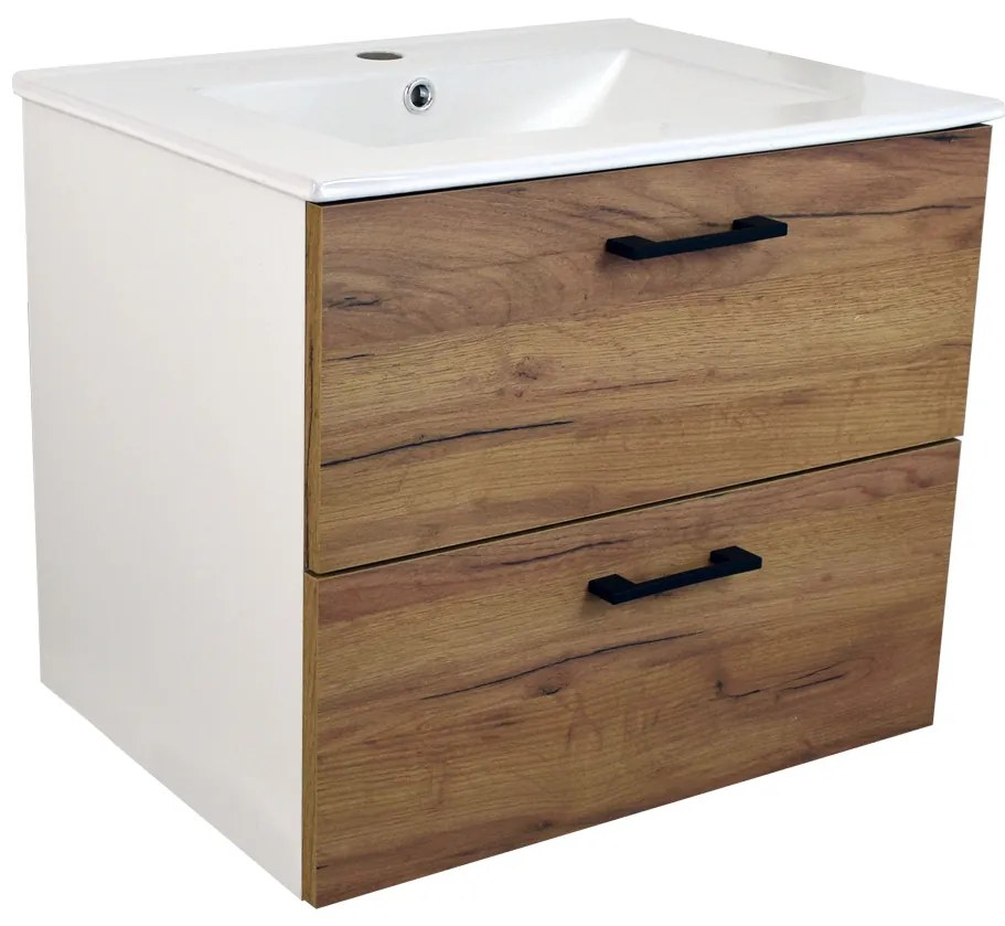 Comodo Koupelnová skříňka s keramickým umyvadlem Agria NEW W 60 - bílá/zlatý dub