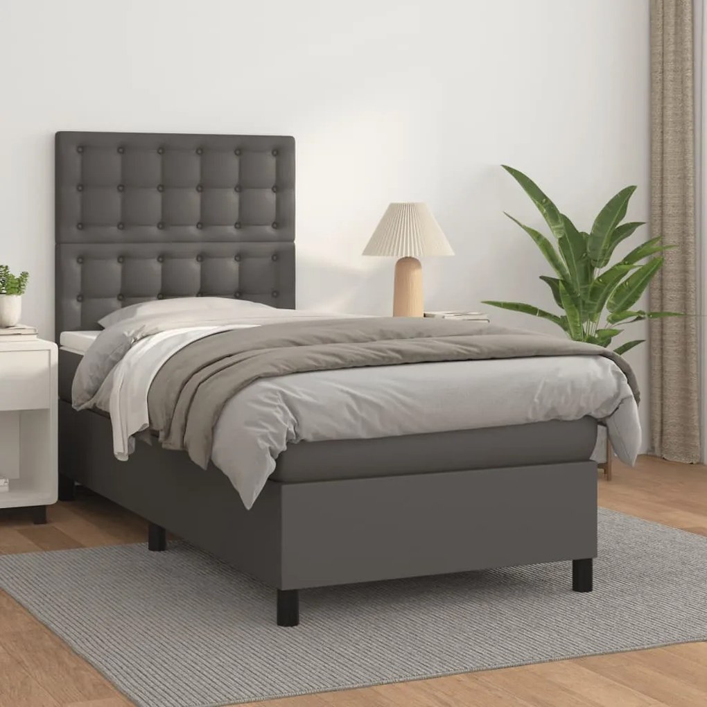 Box spring postel s matrací šedá 80 x 200 cm umělá kůže 3142813