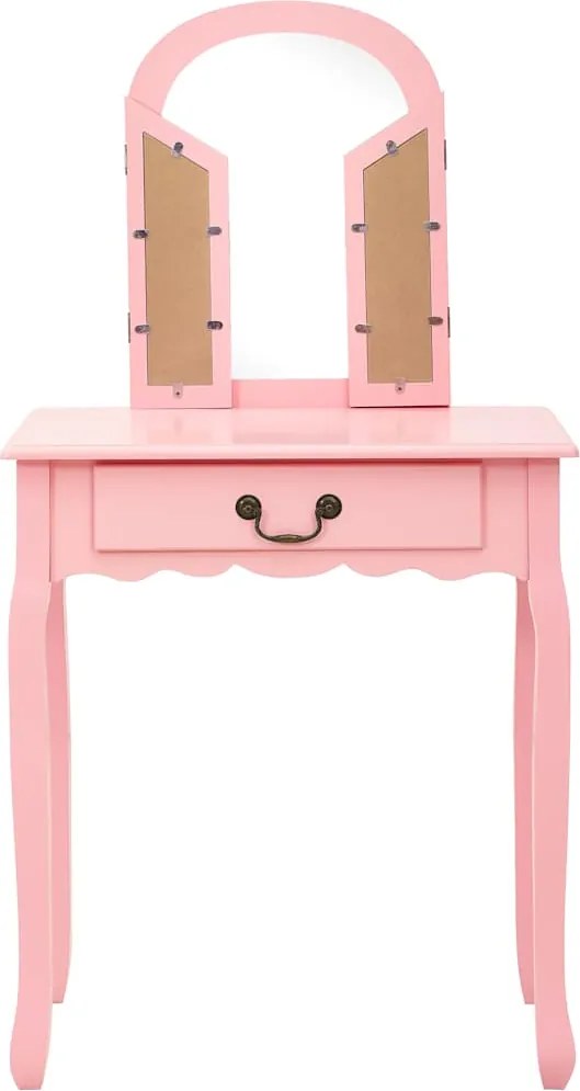 Toaletní stolek se stoličkou růžový 65x36x128 cm pavlovnia MDF 289335