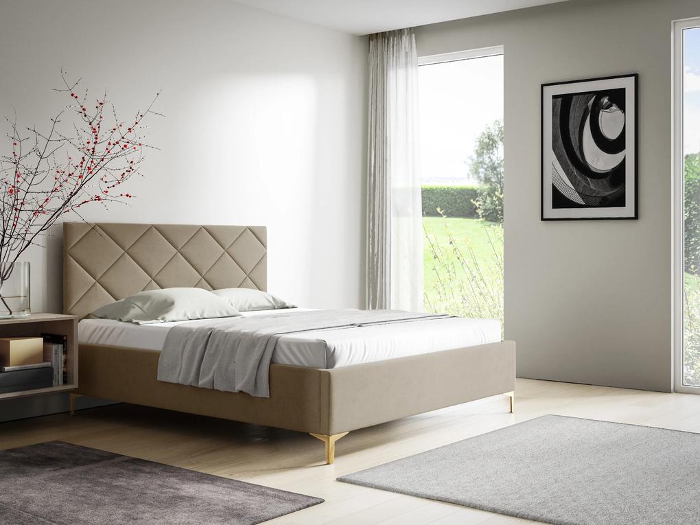 Eka Čalouněná postel DIAMOND+ 140x200 cm Barva látky Trinity: (2304) Béžová, Úložný prostor: S dřevěným rámem úložného prostoru