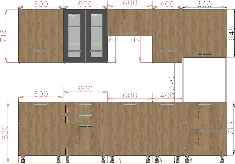VerDesign DOROTA 280 kuchyňská linka, bílá/dub kraft zlatý