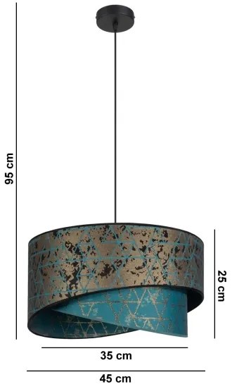 Lustr na lanku REZO 1xE27/60W/230V tyrkysová/zlatá