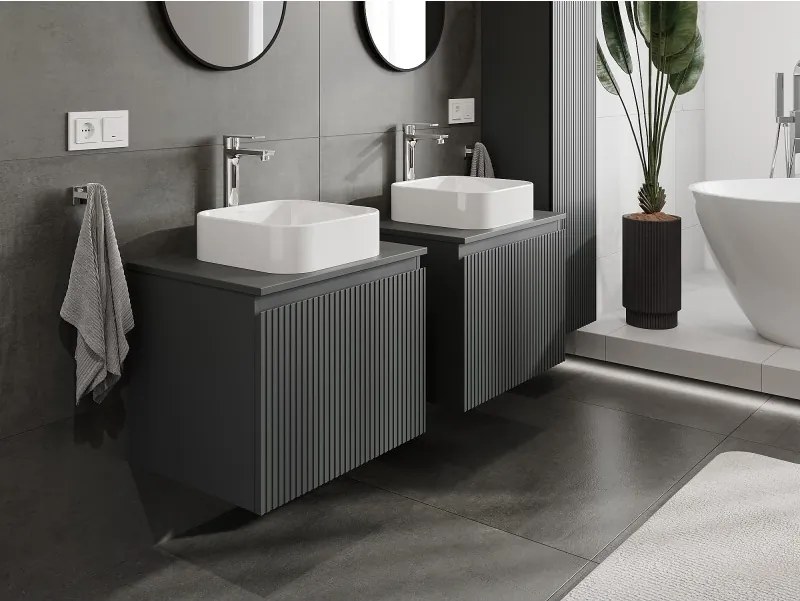Mexen Rivel, koupelnová skříňka 60 cm s horní deskou, 1 zásuvka, drážkovaná, grafitová matná, 91A20-06047-1-BFC66