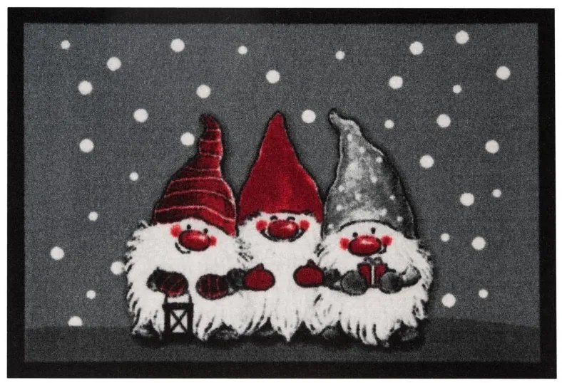 Hanse Home, Rohožka Vánoce - 3 trpaslíci 103037 - na ven i na doma, 40x60, červená, chodba / předsíň