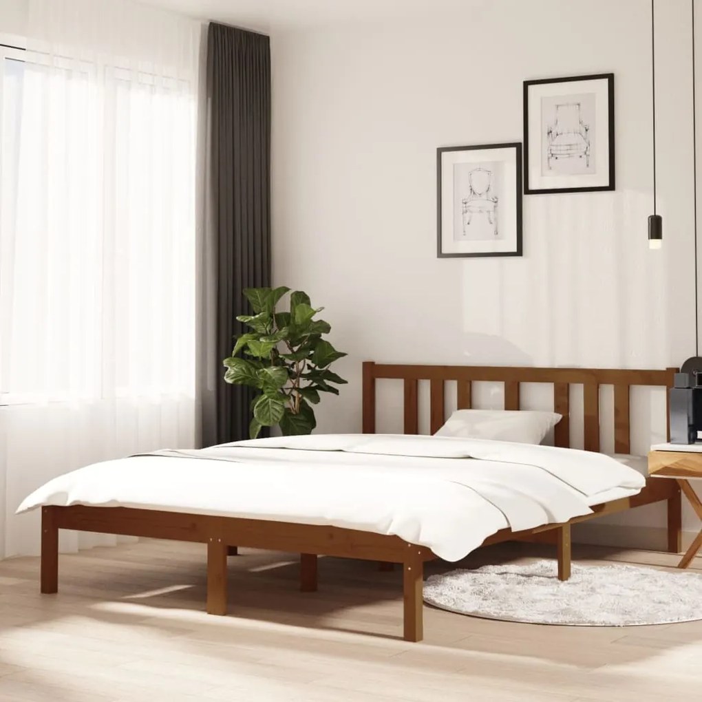 Rám postele medově hnědý masivní dřevo 135 x 190 cm dvojlůžko,  814862