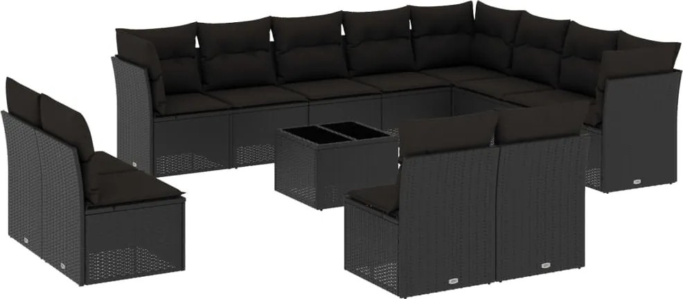 13dílný zahradní sedací souprava s poduškami černý polyratan 3250314