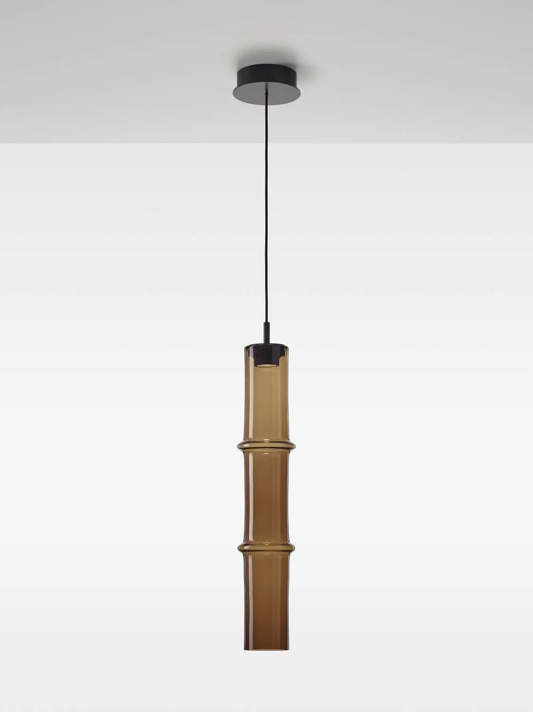 Brokis Designové závěsné svítidlo Bamboo forest double XL, PC1332 Stmívání, řízení: stmívatelná verze, Barva skla: Hnědá kouřová - transparentní sklo, Povrchová úprava baldachýnu: Trimless – kabelová verze – černá struktura